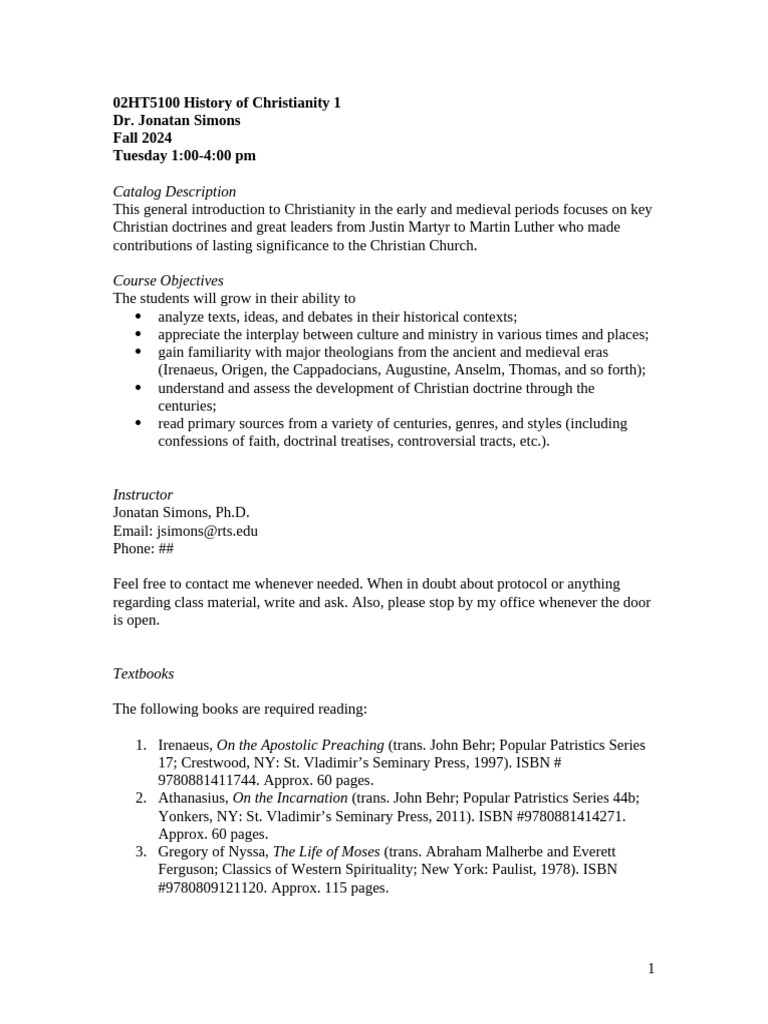 History of Christianity Syllabus | PDF | Calvinism | Trinity