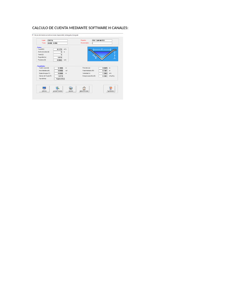 Calculo de Cuenta Mediante Software H Canales | PDF