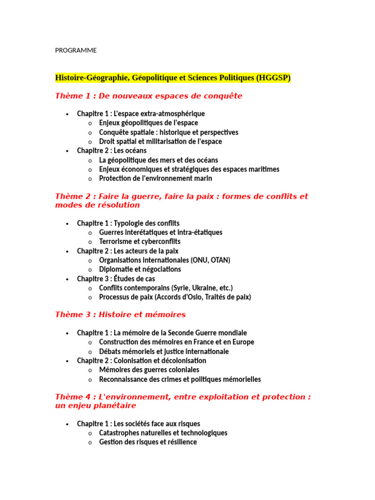 Programme HGGSP et HLP : Thèmes clés | PDF | Globalisation | Bonheur