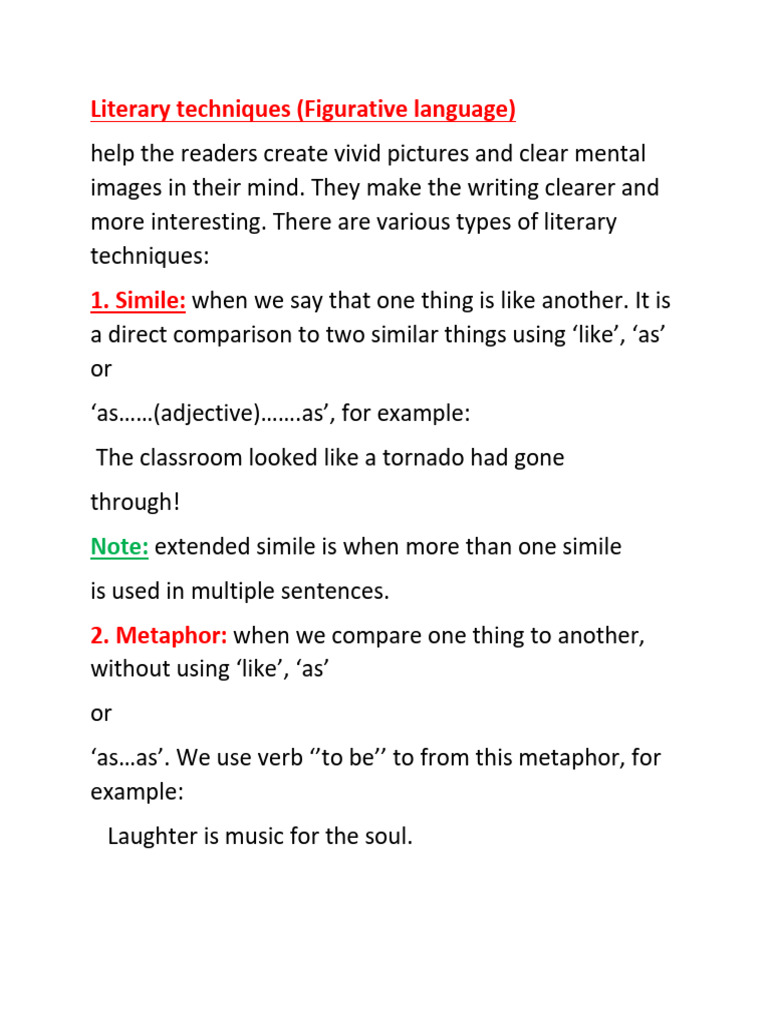 Literary techniques sheet | PDF | Metaphor | Linguistics