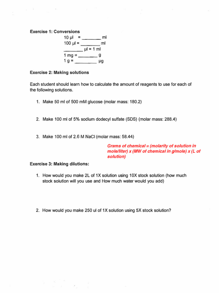Lab Solution Prep & Conversion Guide | PDF