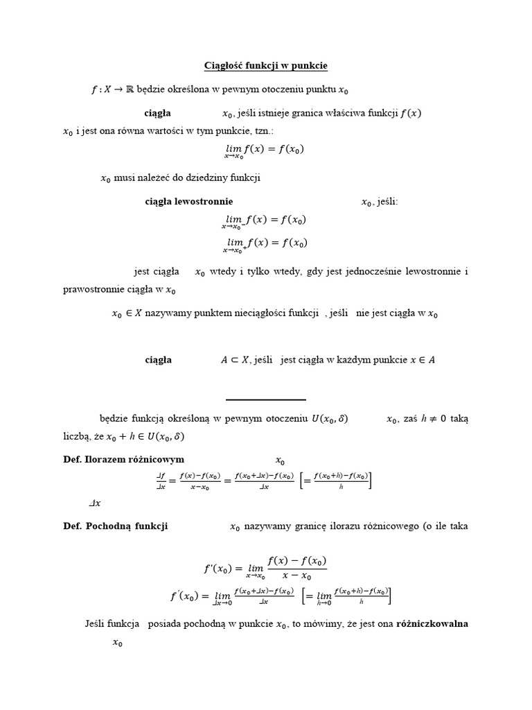 w5 - Ciągłość + Pochodne | PDF