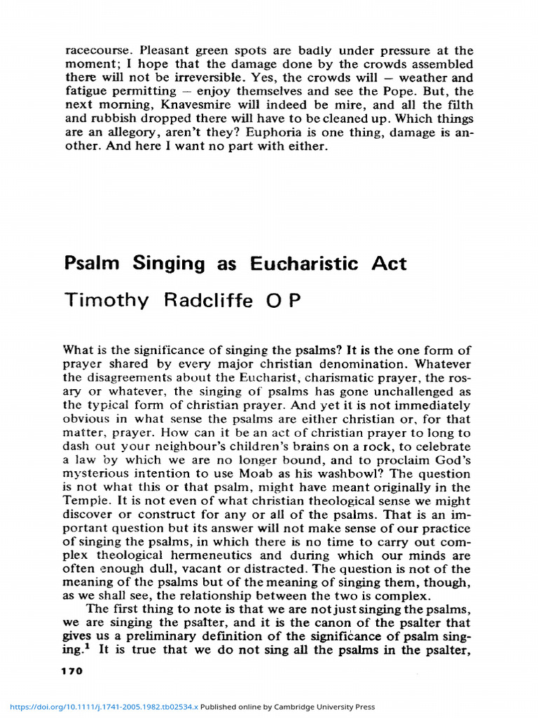 Psalm Singing As Eucharistic Act | PDF | Eucharist | Psalms
