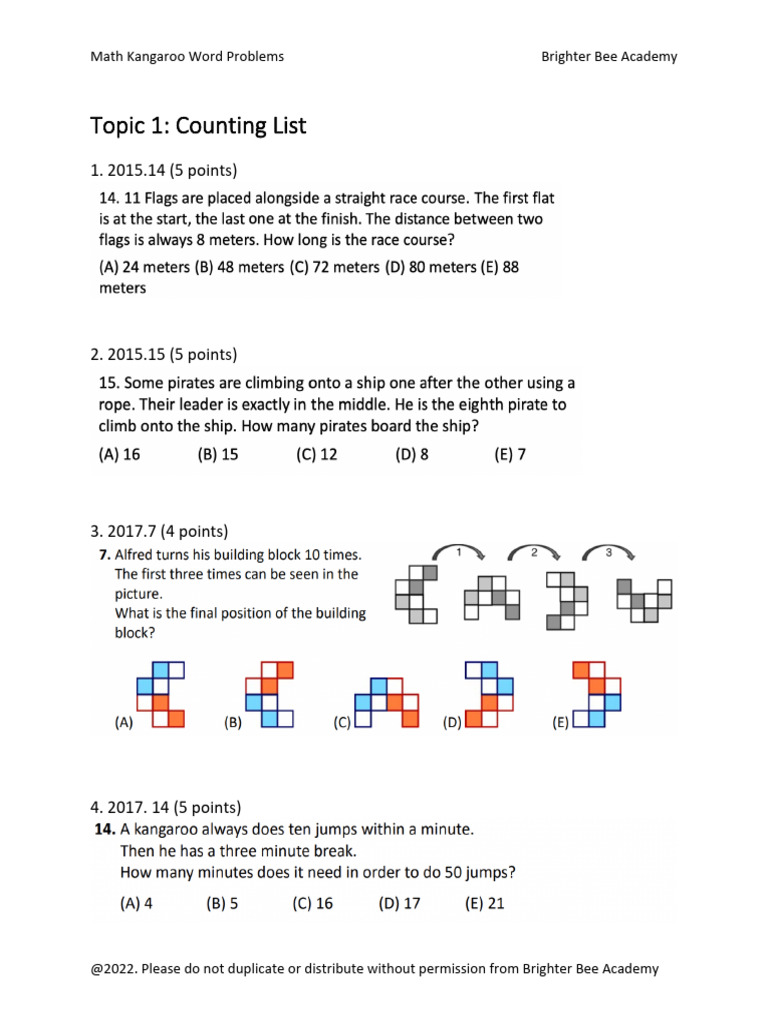 Math Kangaroo Grade 1-2 Problems | PDF