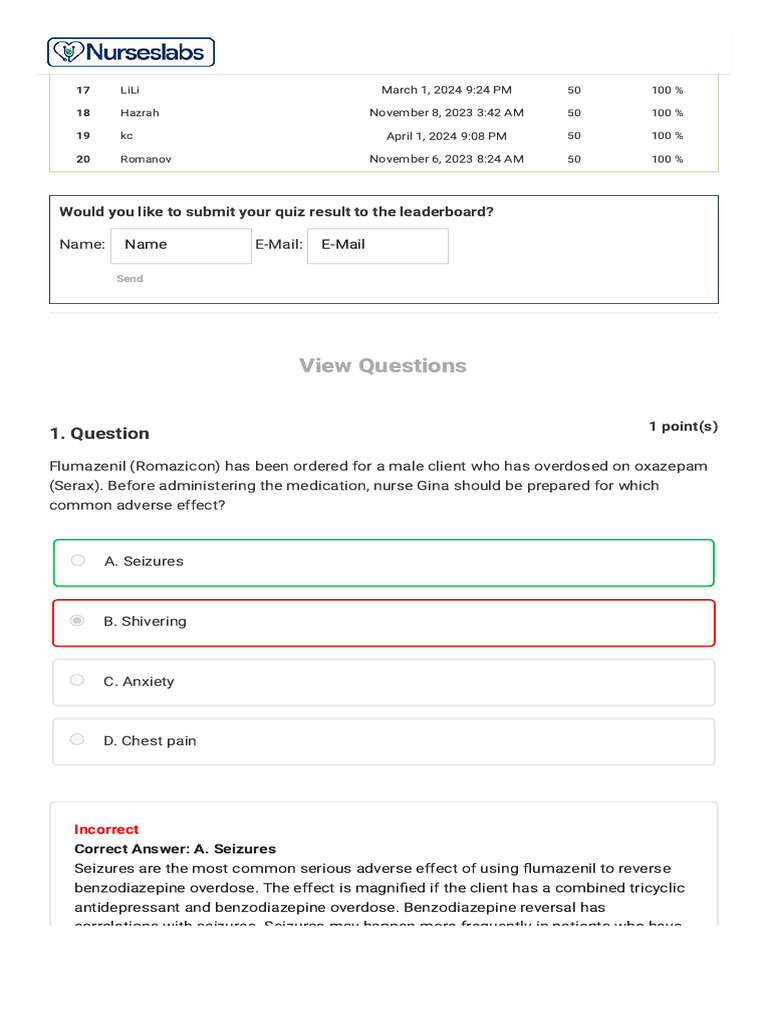 Mental Health Psychiatric Nursing NCLEX Challenge Exam Quiz 1 50 Questions Nurseslabs | PDF ...