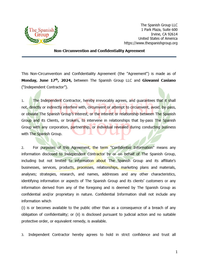 3. Agreement-Non-Circumvention and Confidentiality - Giovanni Casiano(1 ...