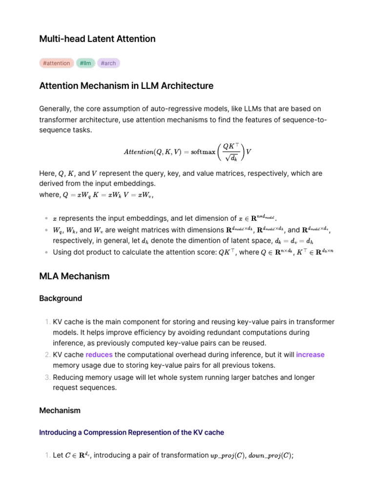 Multi-head Latent Attention in LLMs | PDF | Applied Mathematics | Computing