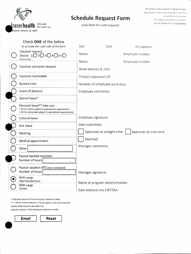 Fraser Health Leave Request Form | PDF