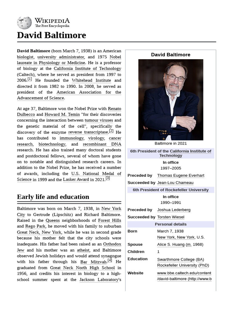 David_Baltimore | PDF | Reverse Transcriptase | Retrovirus