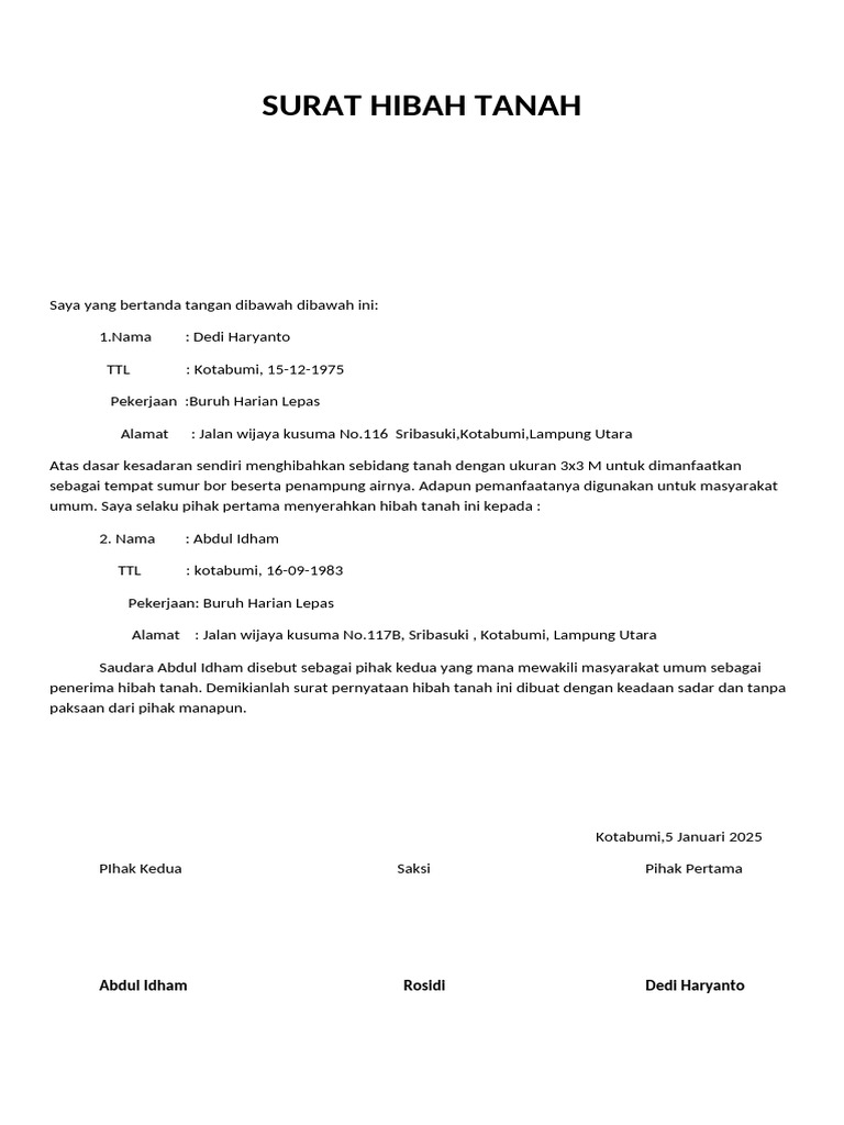 SURAT HIBAH TANAH | PDF