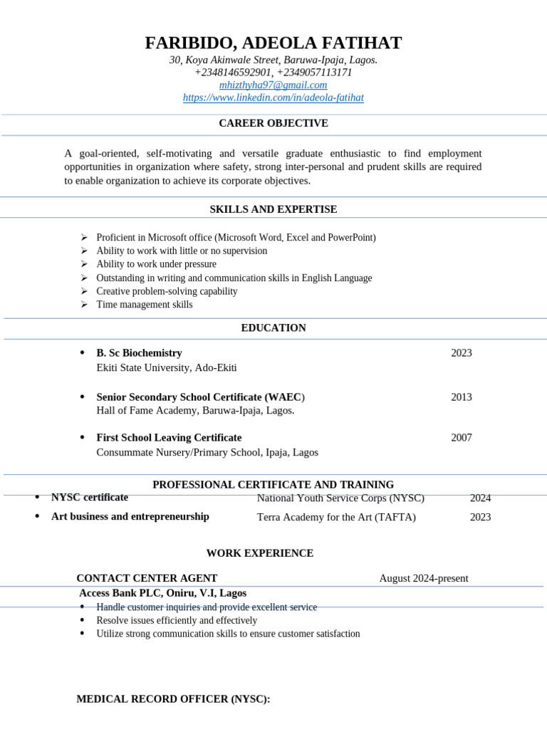 ADEOLA FARIBIDO CV-1 | PDF | Business