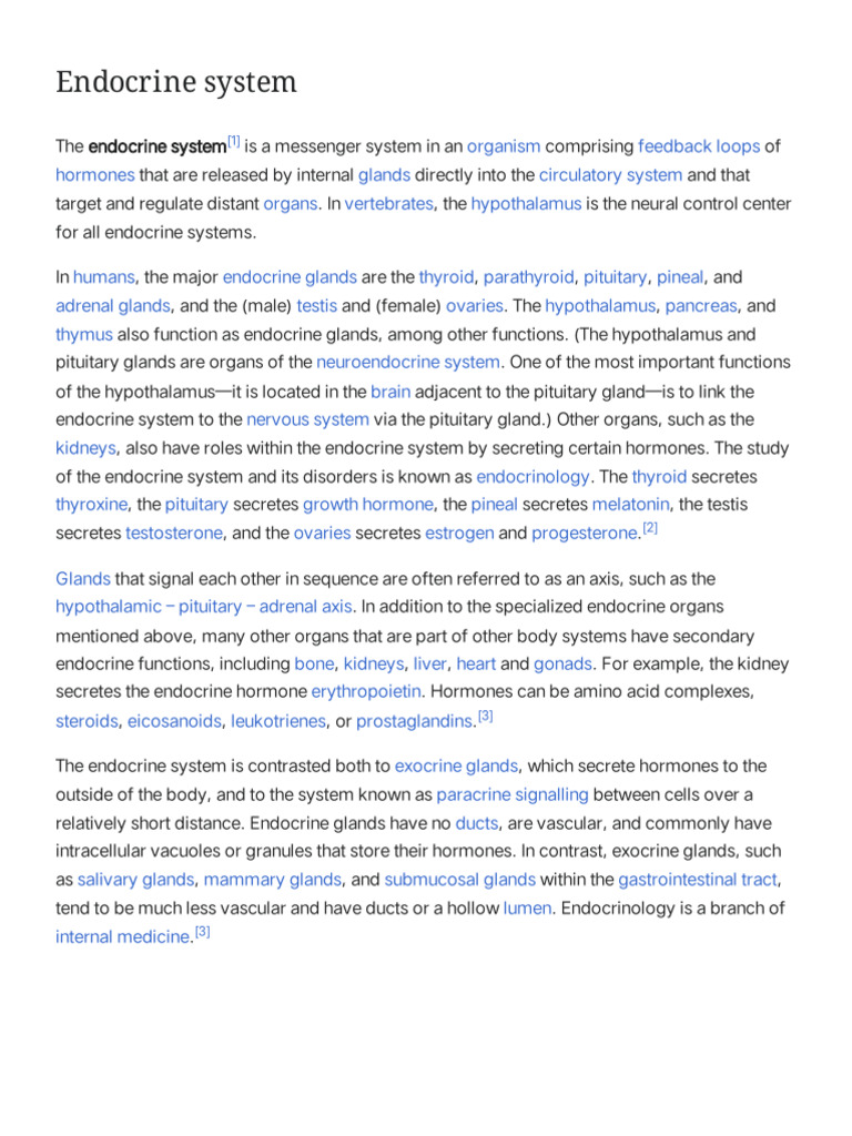 Endocrine System - Wikipedia | PDF | Endocrine System | Cell Signaling
