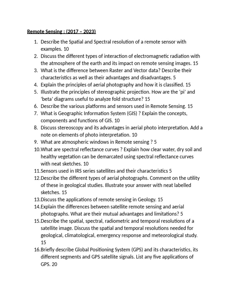 Remote Sensing UPSC Previous | PDF | Remote Sensing | Geographic ...