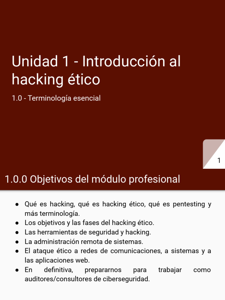 Unidad 1.0 - Introducción Al Hacking Ético | PDF | Hacker de seguridad | Prueba de penetración