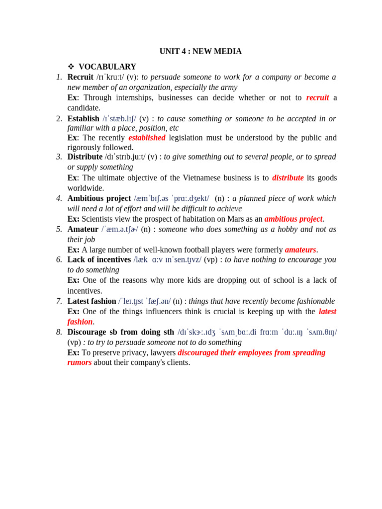 Unit 4 Vocabulary Feb 28 | PDF