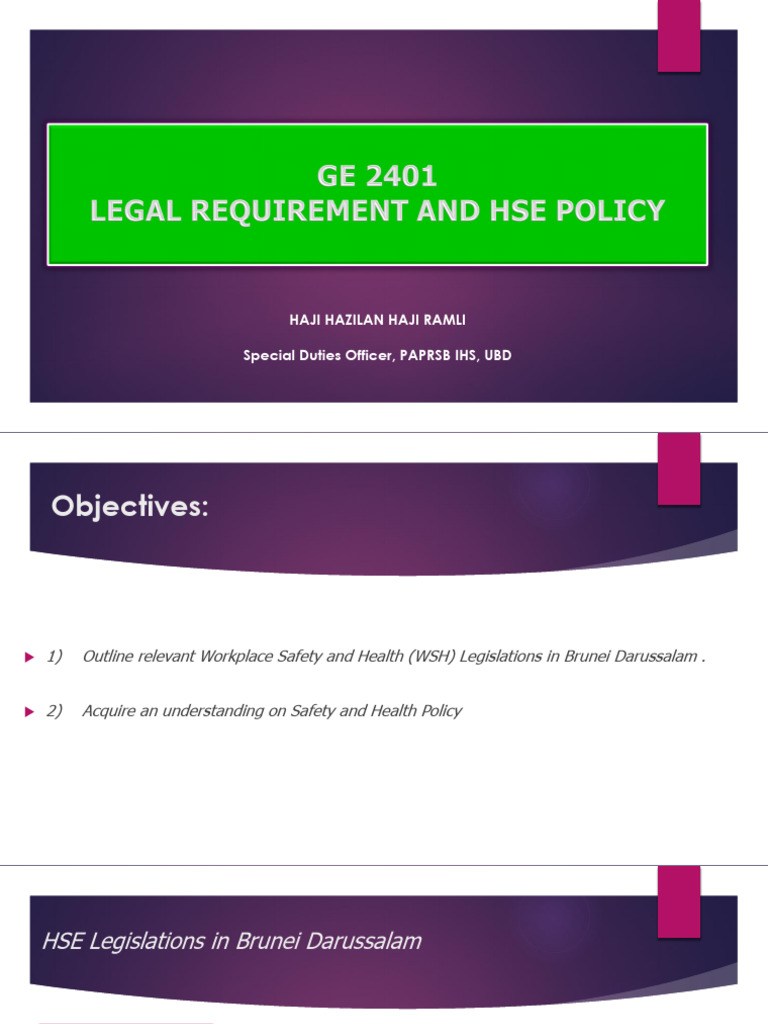Topic 9_GE 2401 LEGAL REQUIREMENT AND HSE POLICY UPDATED for OCT 2024 ...