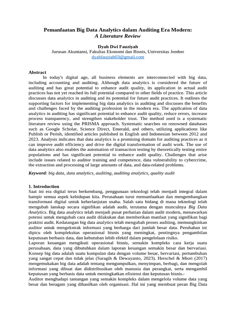 Pemanfaatan Big Data Analytics Dalam Auditing Era Modern | PDF