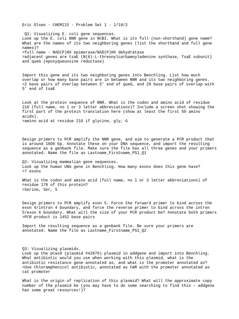 Problem Set1 | PDF | Gene | Primer (Molecular Biology)