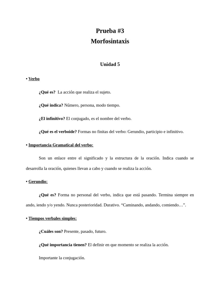 Prueba Morfosintaxis | PDF | Verbo | Lingüística