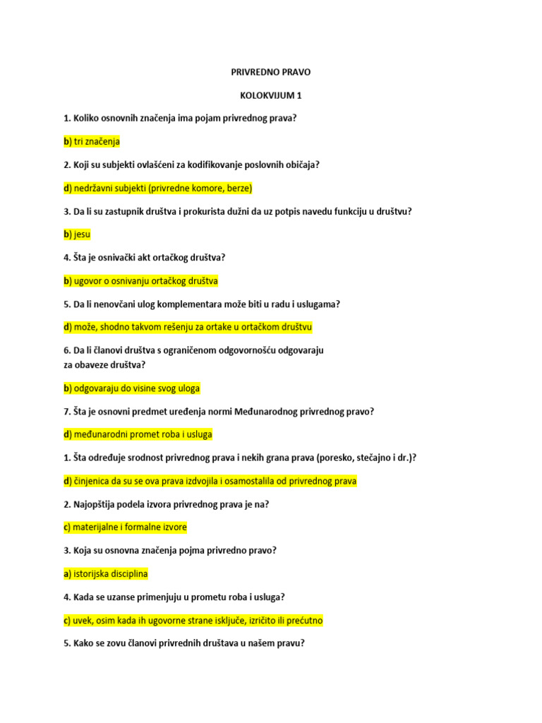 Privredno Pravo K1-BITNO | PDF