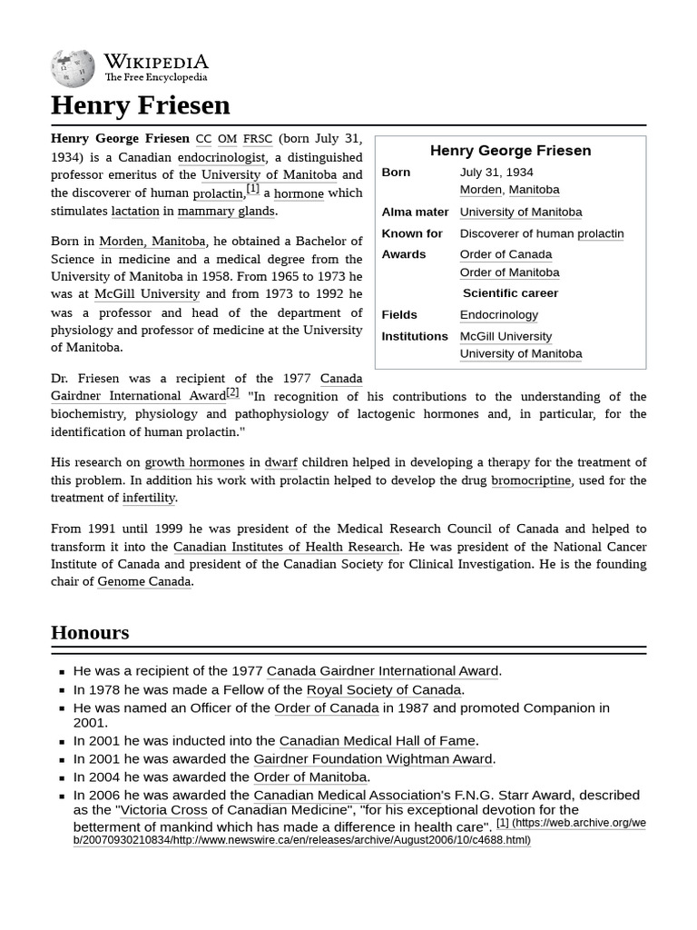 Henry_Friesen | PDF | Endocrine System | Endocrinology