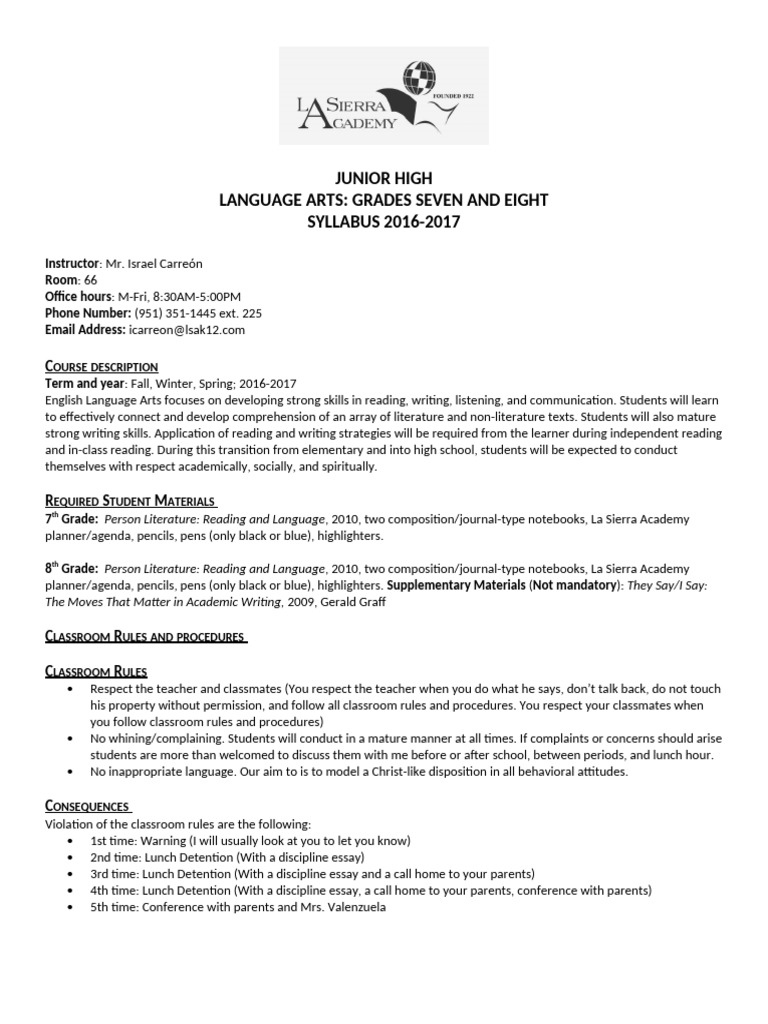 Language Arts Syllabus | PDF | Teachers | English Studies