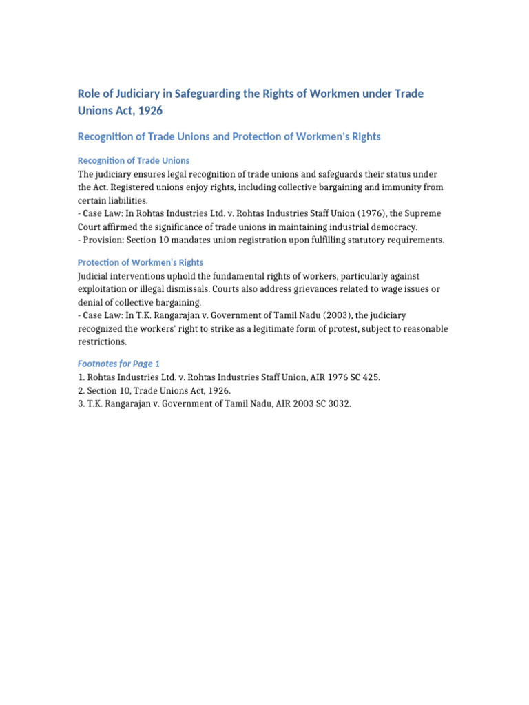 Judiciary's Role in Workers' Rights | PDF | Trade Union | Sovereign ...