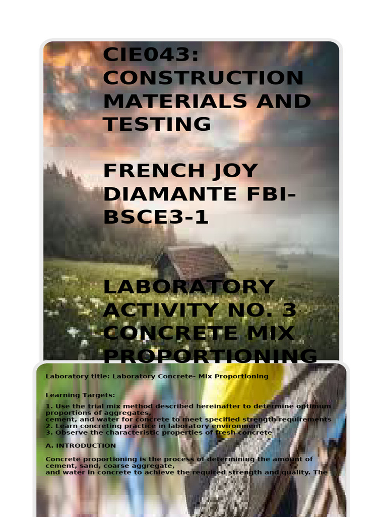 French's Lab 3 Concrete Mix Proportioning | PDF | Concrete | Cement