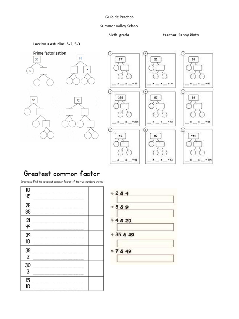 Prime Factorization Guide 6th Grade | PDF