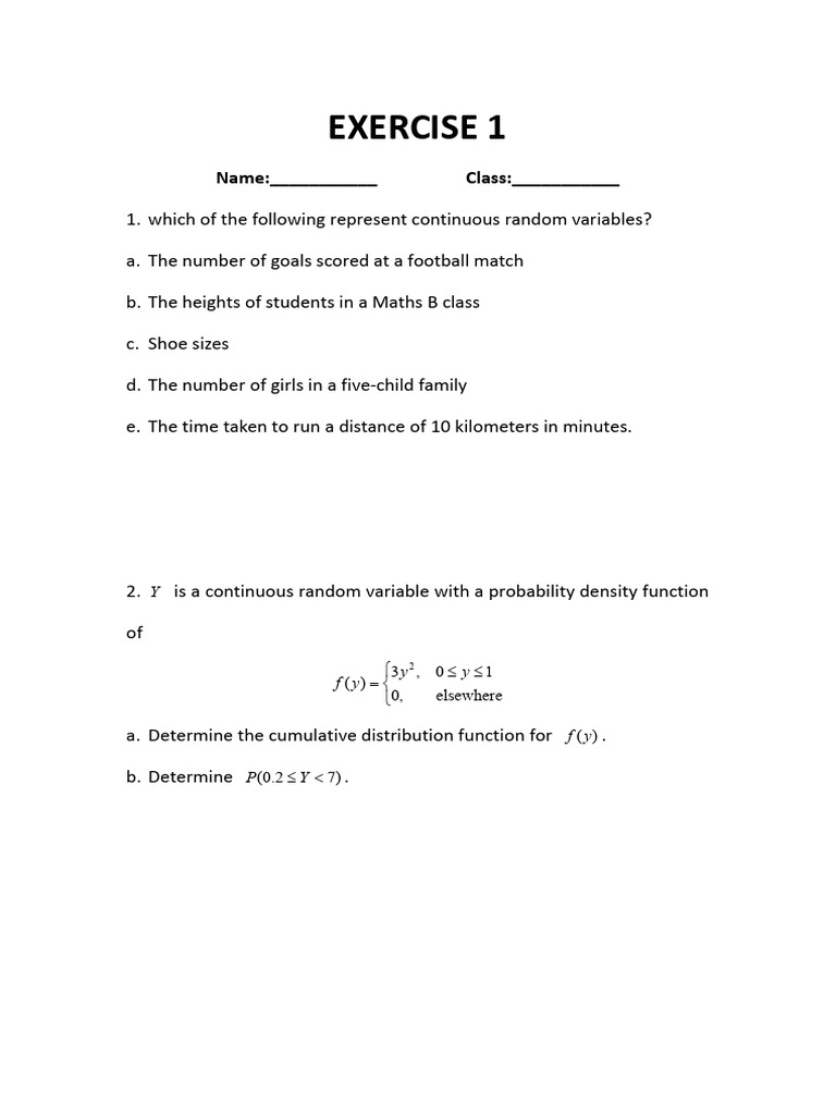 Year 12 EXERCISE 1 | PDF | Probability Density Function | Probability Distribution