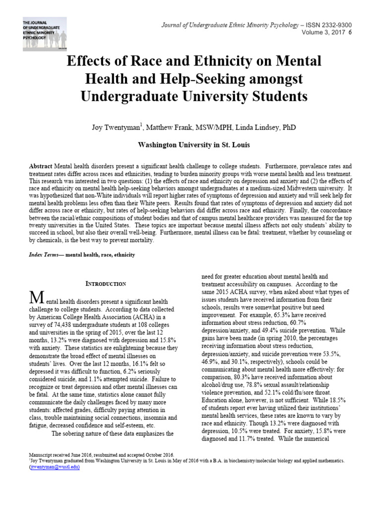 Race, Ethnicity, and Mental Health Help-Seeking | PDF | Mental Disorder ...
