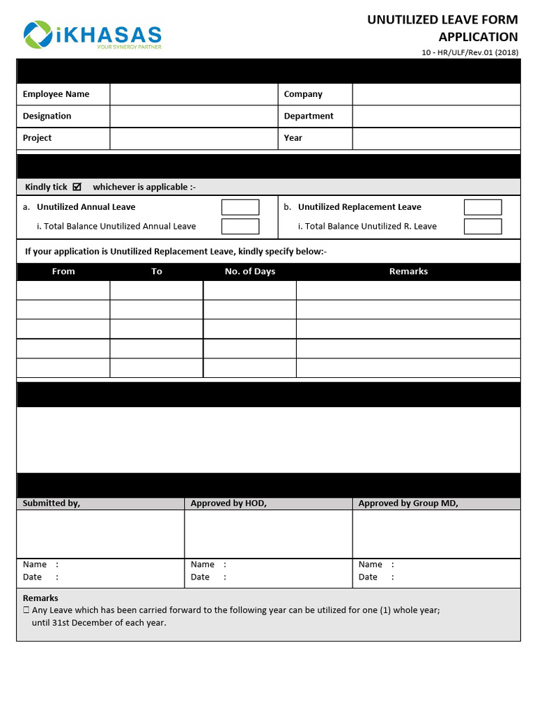 Unutilized Leave Application Form (Rev.2) | PDF