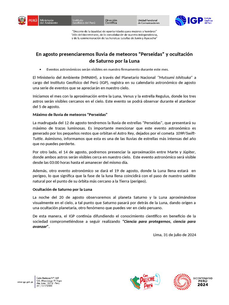 NP - Calendario Astronómico de Agosto (7219) | PDF