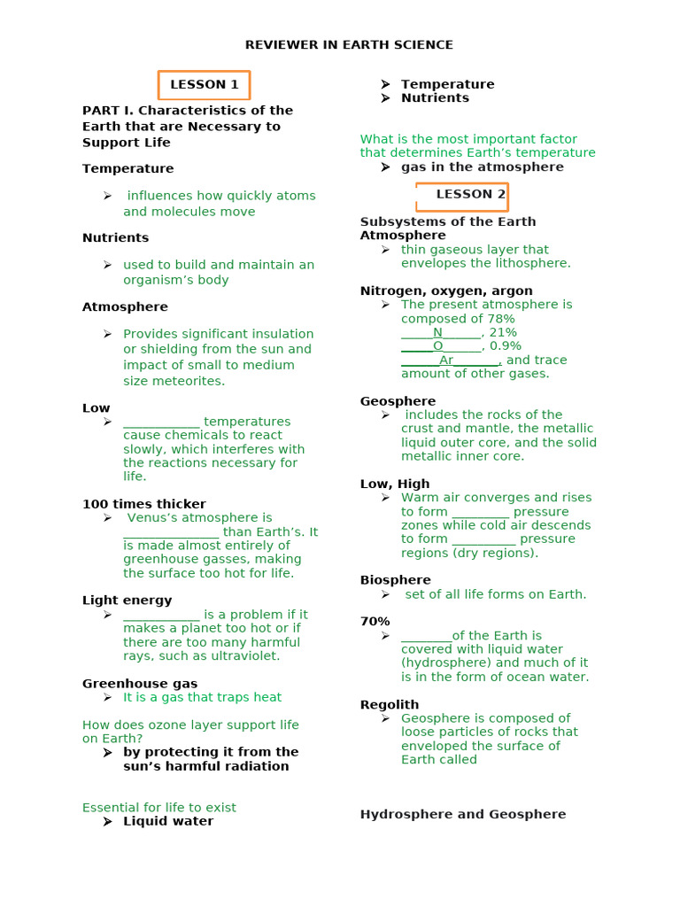 Reviewer in Earth Science Quarter 1 | PDF | Water | Soil