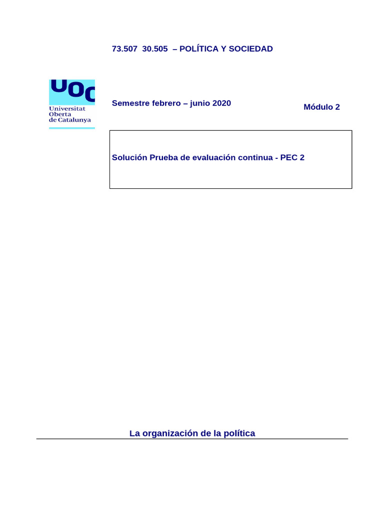 Política y Sociedad Solución PEC 2 UOC | PDF | Democracia | Ideologías ...