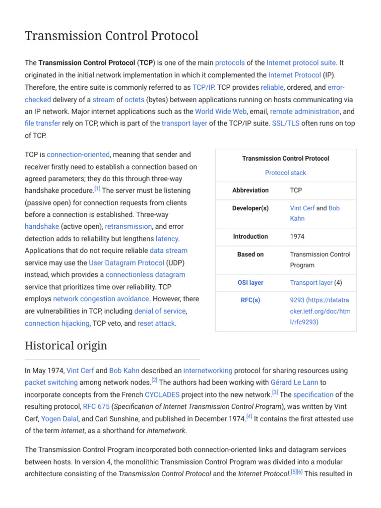 Transmission Control Protocol - Wikipedia | PDF | Transmission Control ...