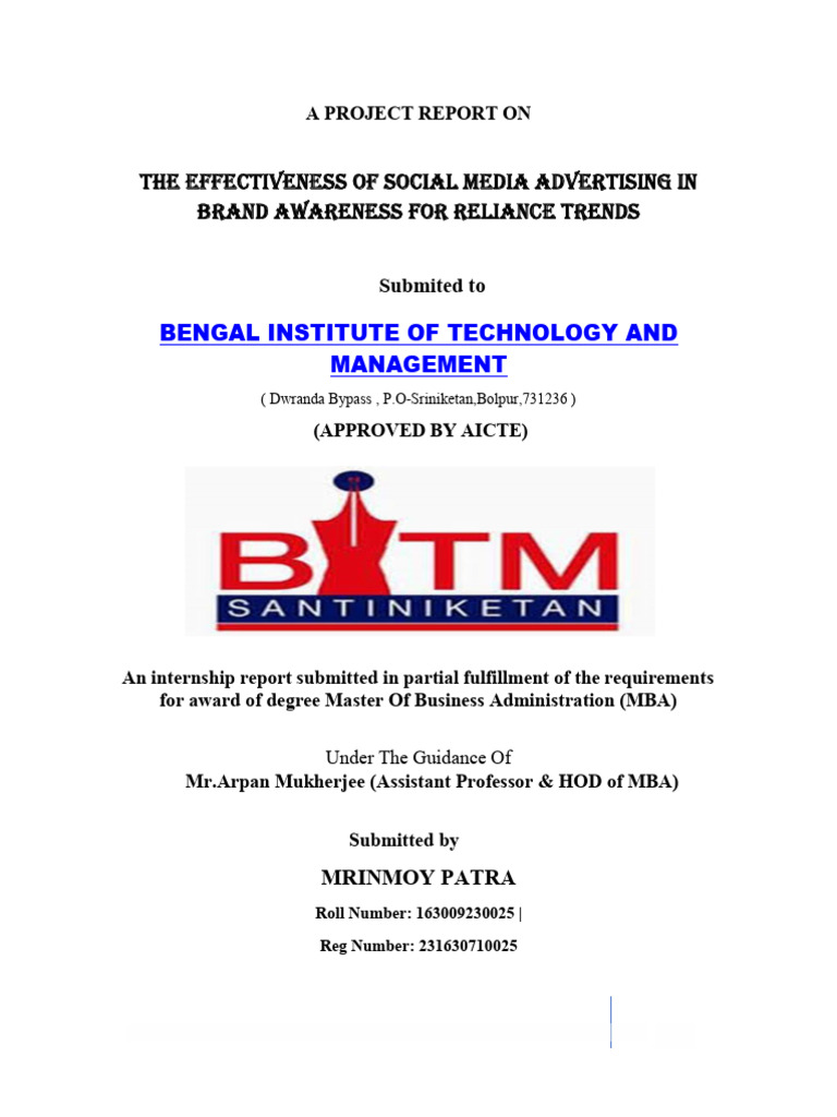 Front Page Mba Project | PDF