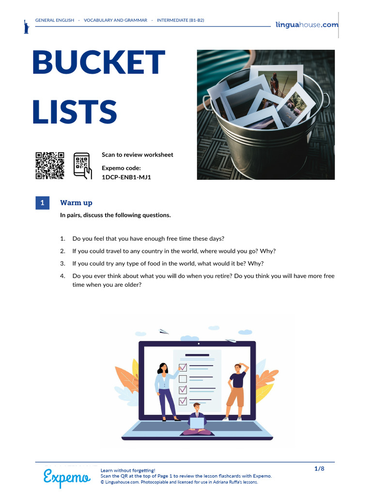 Intermediate Vocabulary: Bucket Lists | PDF | Vocabulary