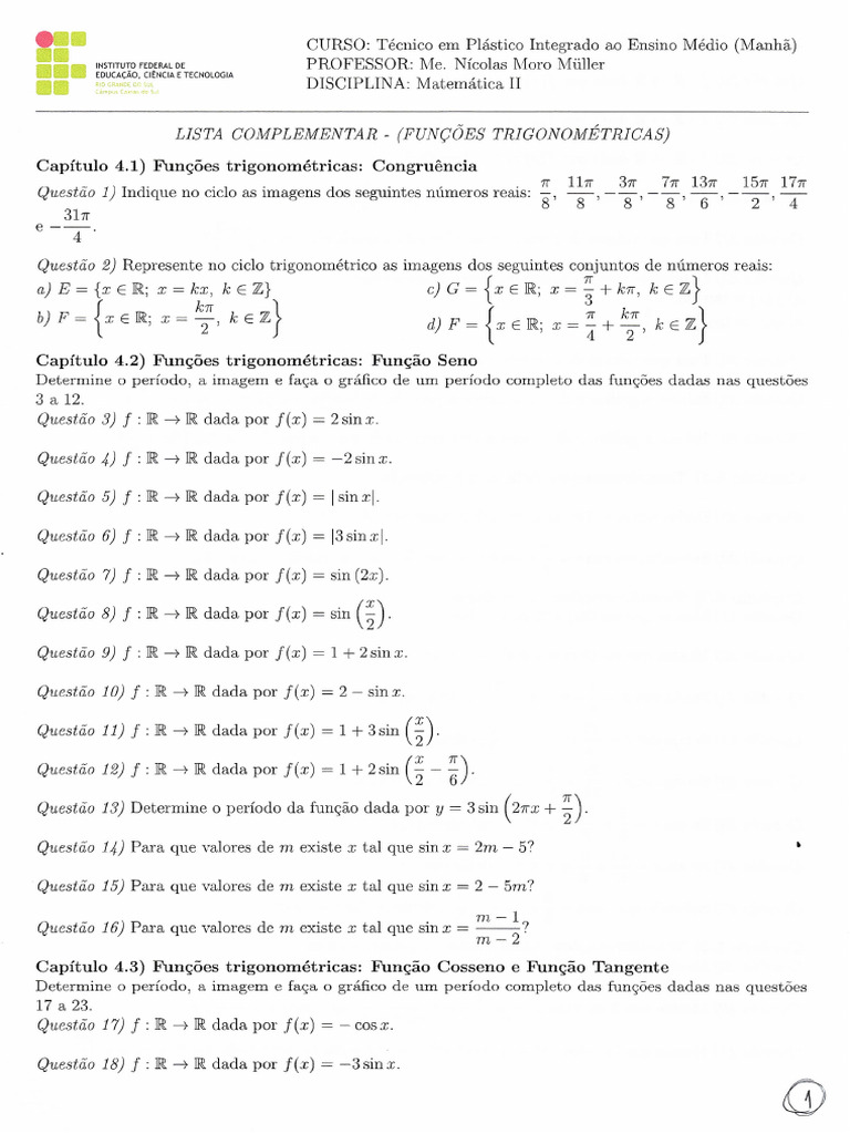 Lista Complementar Semanas123 | PDF