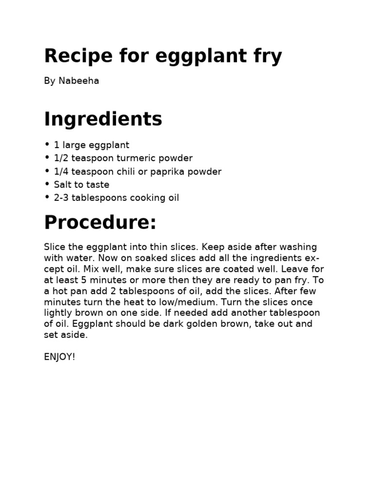 Eggplant Fry Recipe | PDF