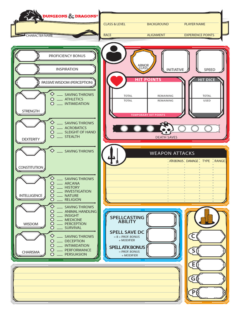 Character Sheet HalfLetter Coloured P1 | PDF | Entertainment | Role ...
