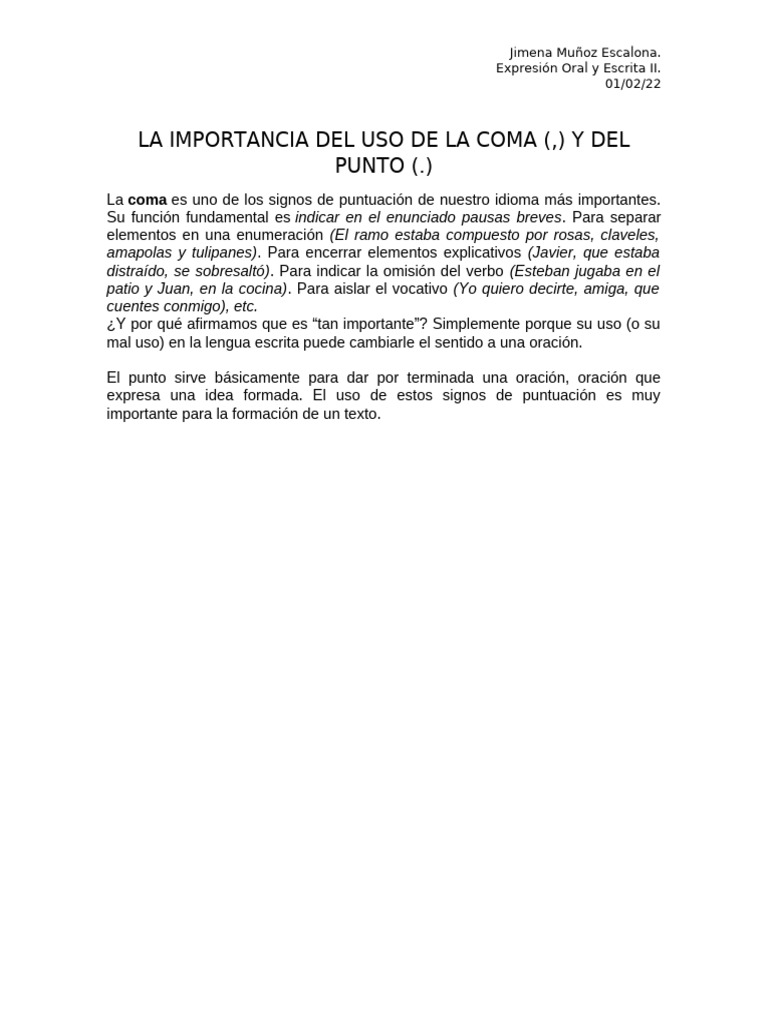 La Importancia Del Uso de La Coma | PDF