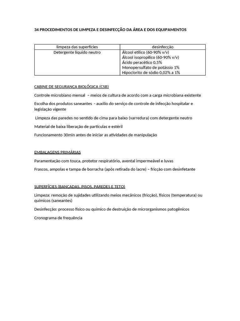 Procedimentos de Limpeza Hospitalar | PDF | Desinfetante