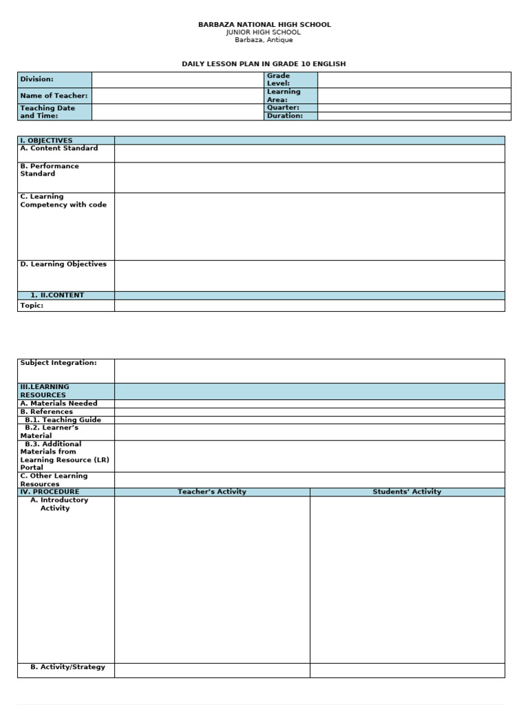 DLP JHS Template | PDF