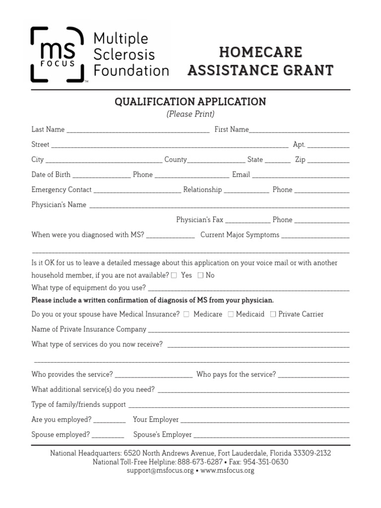 Homecare Assistance Grant Application | PDF | Quality Of Life | Medicaid