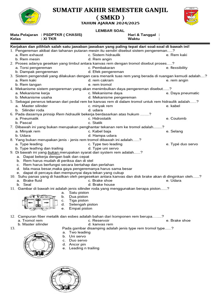 Soal Ujian Sistem Rem Kendaraan | PDF