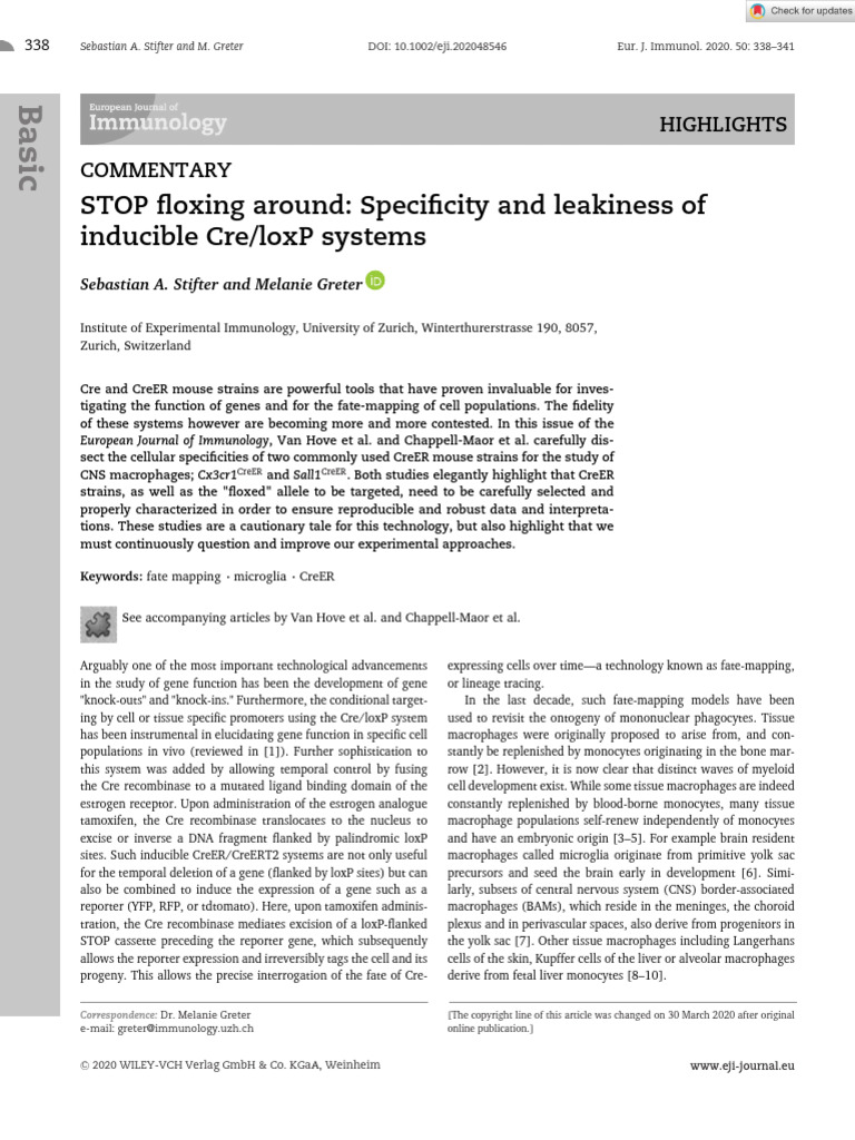 Eur J Immunol - 2020 - Stifter - STOP Floxing Around Specificity and ...