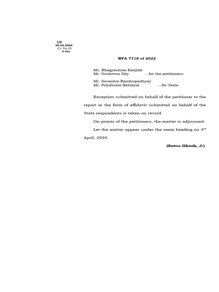 Court Adjournment Notice for WPA 7718/2022 | PDF