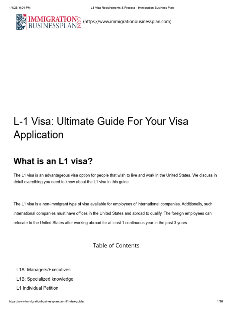L1 Visa Requirements & Process - Immigration Business Plan | PDF ...