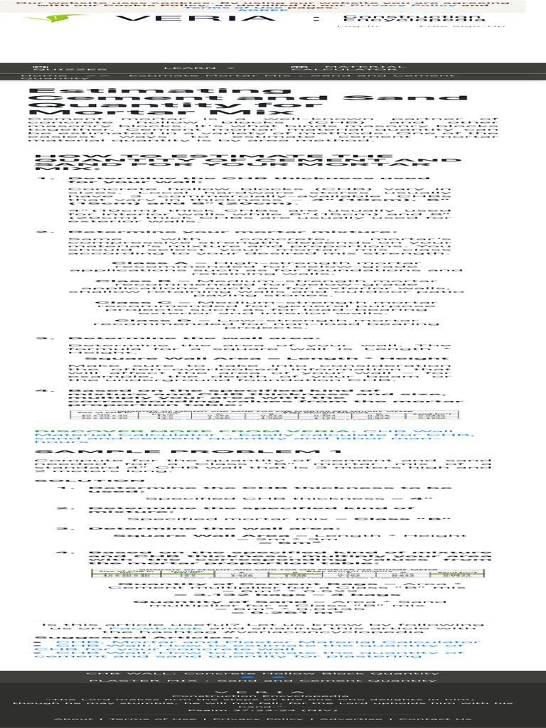 HOW TO Estimate Mortar Quantity For Your CHB Wall | PDF | Mortar ...